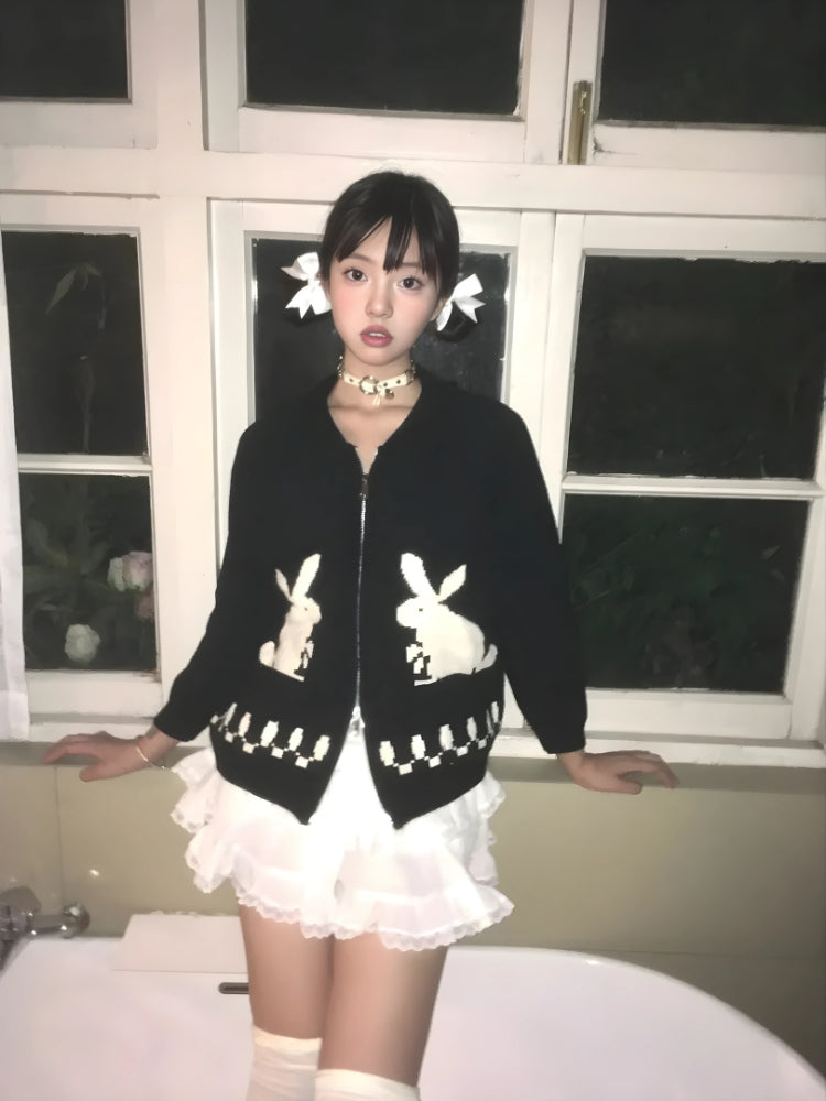 Y2K Bunny Zip-Up Knit Jacket - Y2KVIBE – Y2K VIBE