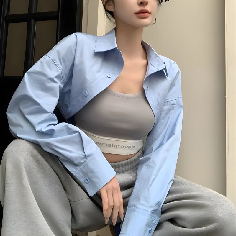 Shop Y2K Button Down Cropped Shirt - Y2KVIBE – Y2K VIBE