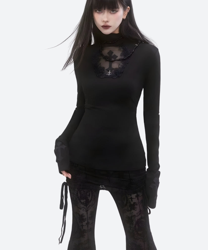 Y2K Goth Cross Cut Out Top – Y2K VIBE