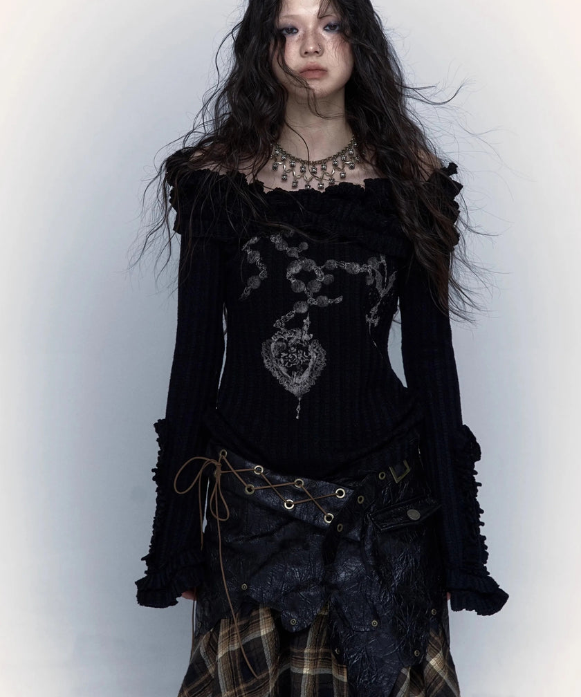 Y2K Goth Ruffled Off Shoulder Top – Y2K VIBE