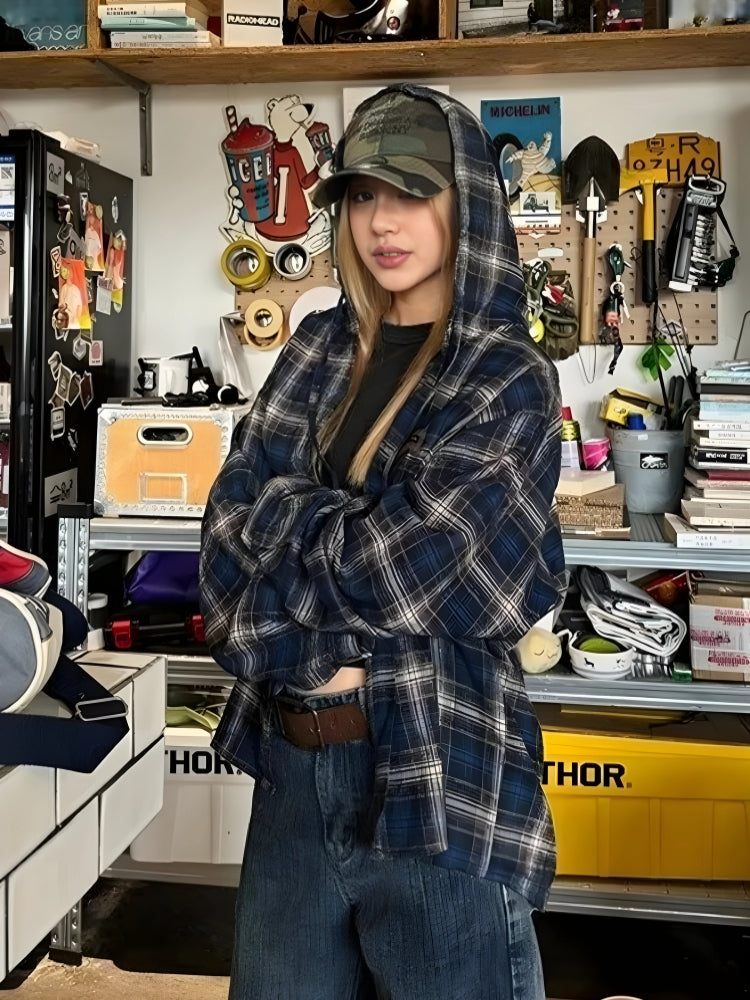 Y2K Plaid Flannel Shirt - Y2KVIBE – Y2K VIBE